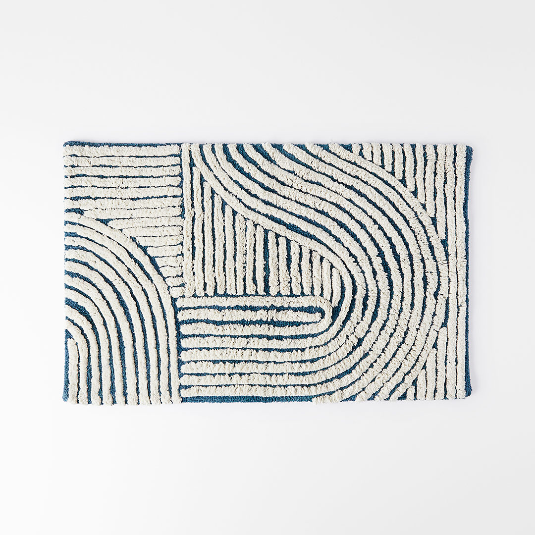 Shop Archer Bath Mat - Steel Blue/Ivory Online | Bed Bath N' Table